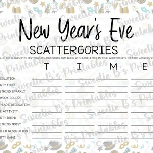INSTANT DOWNLOAD New Year's Eve Scattergories Printable Game Bundle ...