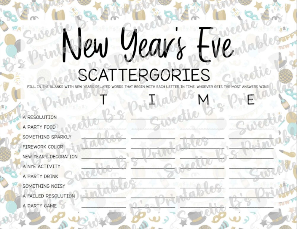 INSTANT DOWNLOAD New Year's Eve Scattergories Printable Game Bundle ...