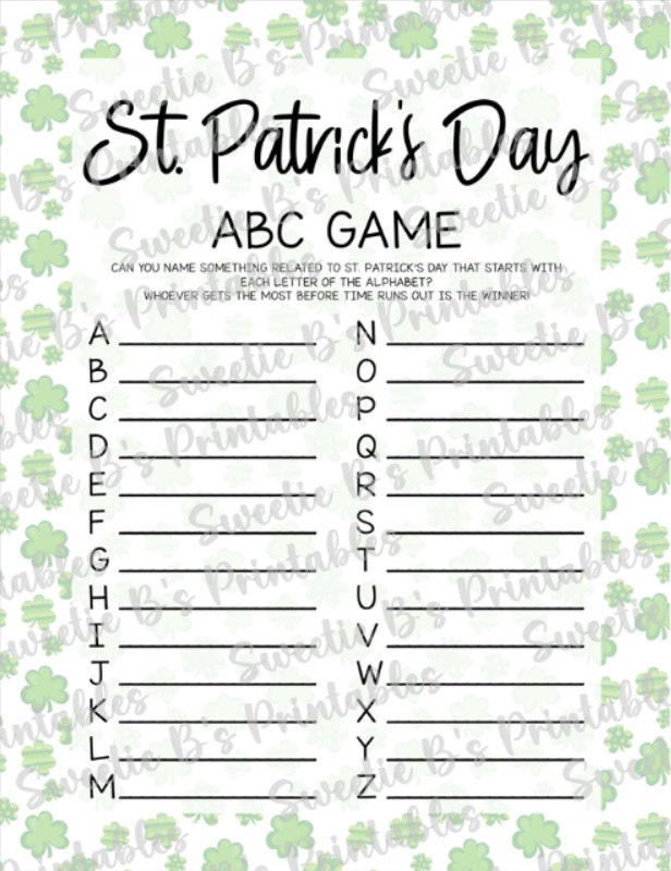 INSTANT DOWNLOAD St Patrick's Day ABC Game Printable St Patrick's Day ...