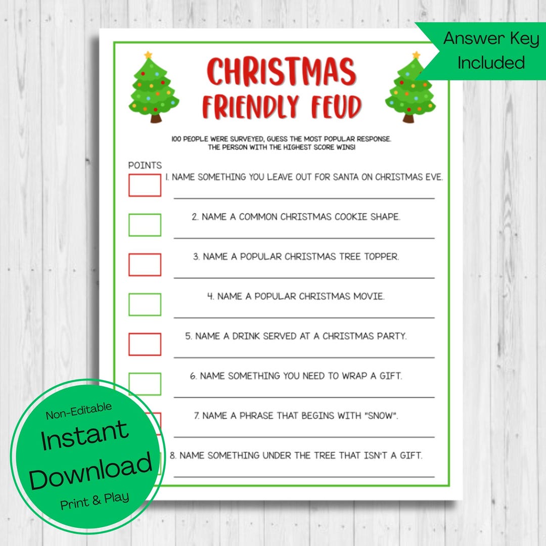 INSTANT DOWNLOAD Christmas Friendly Feud Game Printable - Holiday Game ...
