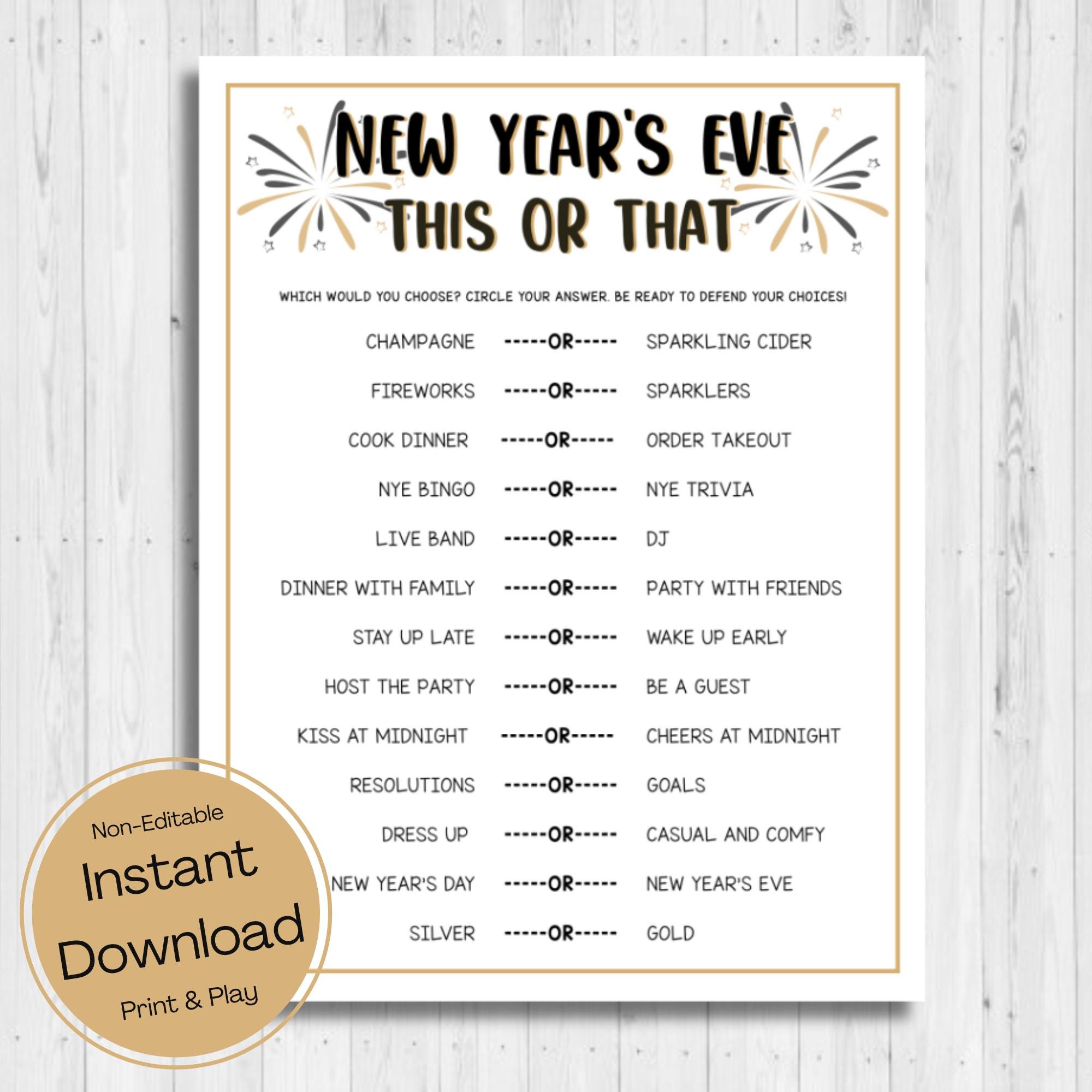 INSTANT DOWNLOAD New Year This or That Game Printable - Holiday Game ...