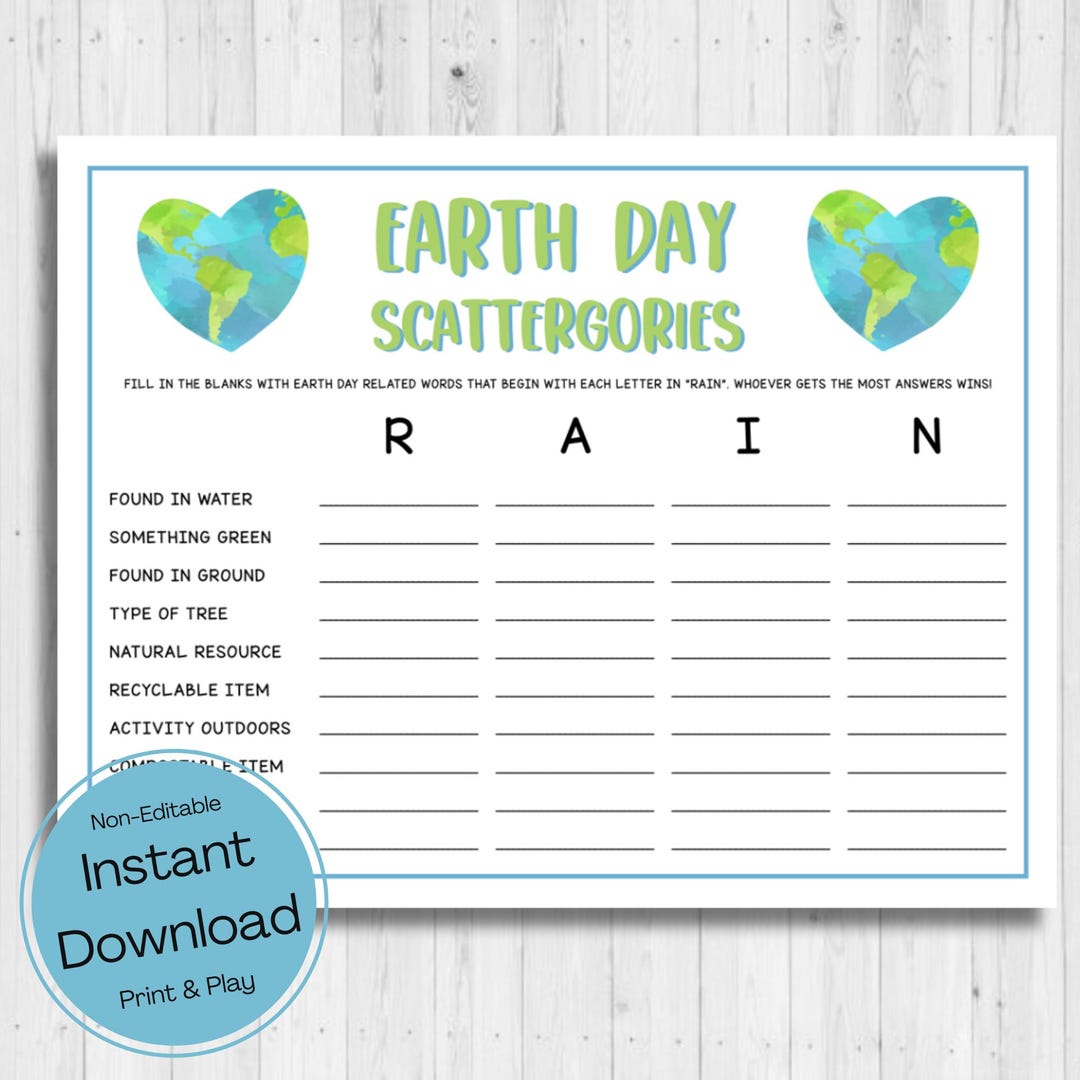 INSTANT DOWNLOAD Earth Day Scattergories Printable Game - Earth Day ...