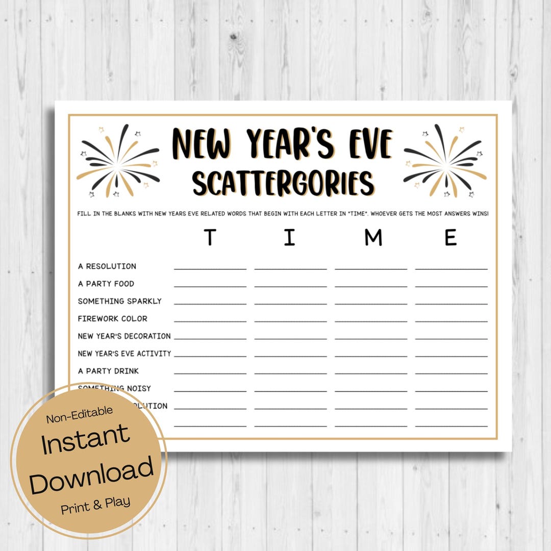 INSTANT DOWNLOAD New Year's Eve Scattergories Printable Game Bundle NYE ...