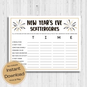 INSTANT DOWNLOAD New Year's Eve Scattergories Printable Game Bundle ...