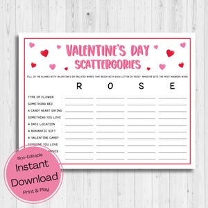 INSTANT DOWNLOAD Valentine's Day Scattergories Printable Game ...
