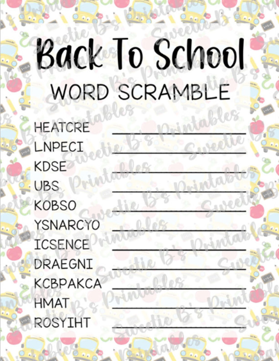 INSTANT DOWNLOAD Back to School Word Scramble Game Printable - Back to ...
