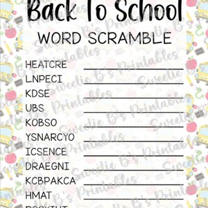 INSTANT DOWNLOAD Back to School Word Scramble Game Printable - Back to ...