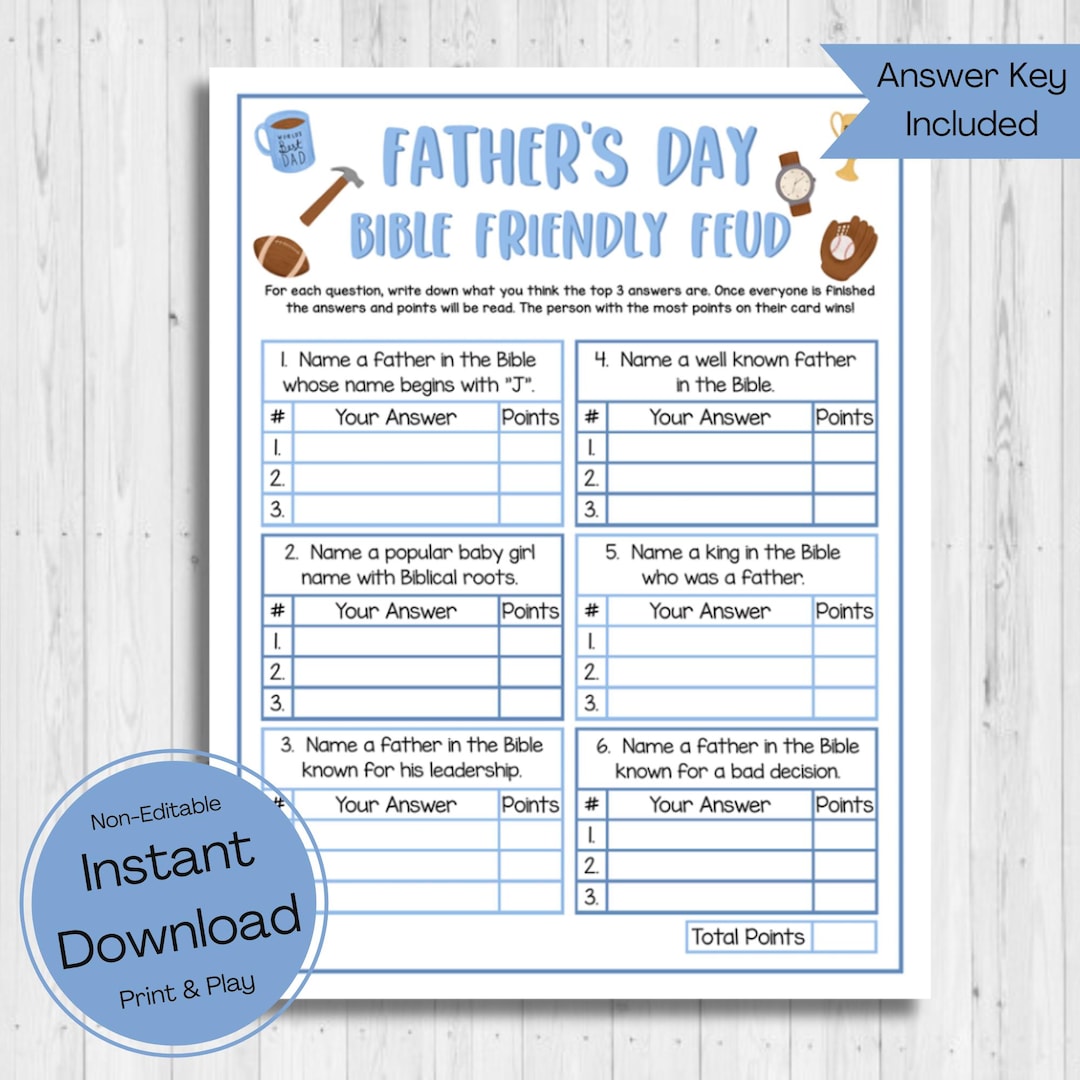 INSTANT DOWNLOAD Father's Day Bible Friendly Feud Game Printable ...