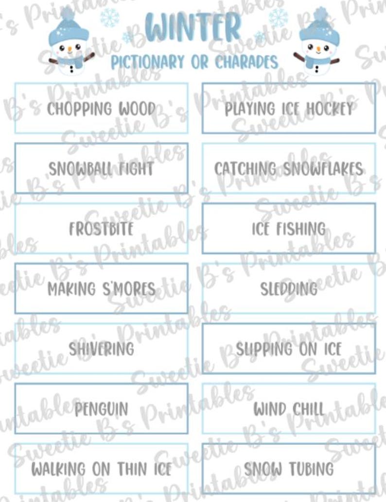 INSTANT DOWNLOAD Winter Pictionary or Charades Printable - Holiday Game ...