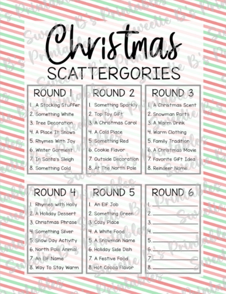 INSTANT DOWNLOAD Christmas Scattergories Printable Game Christmas Game ...
