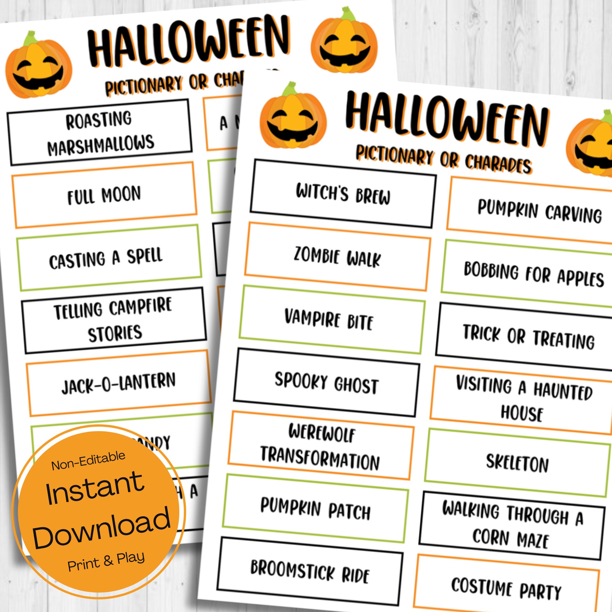 INSTANT DOWNLOAD Halloween Pictionary or Charades Printable - Autumn ...