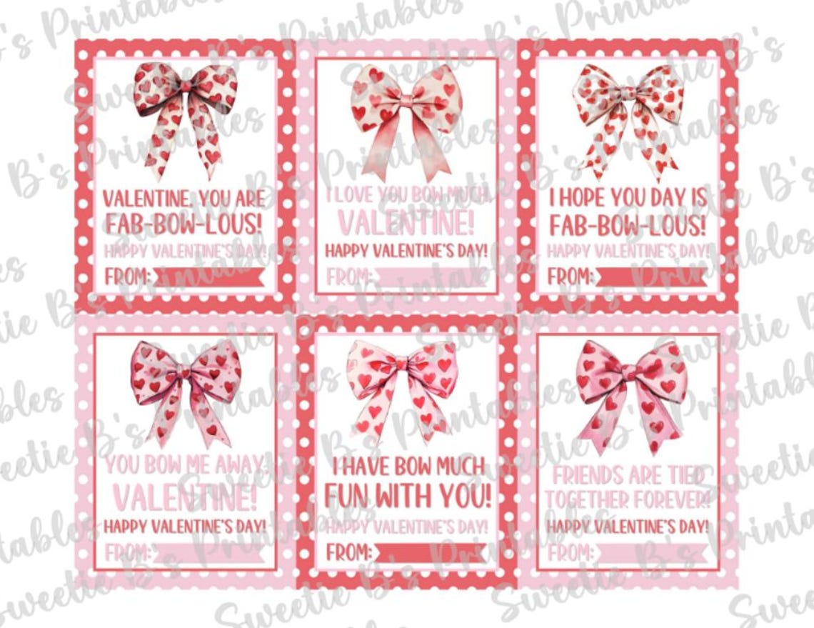 INSTANT DOWNLOAD - Coquette Bow Valentine Card Printable - Kids ...