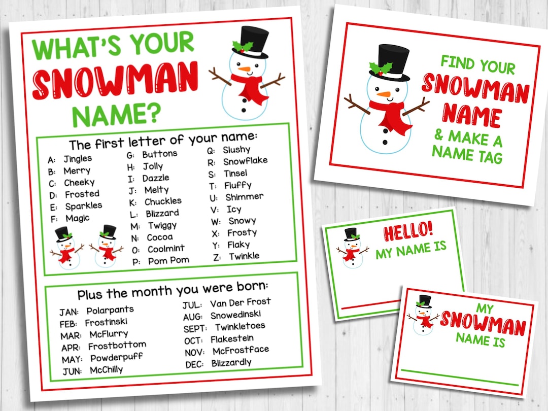 INSTANT DOWNLOAD What's Your Snowman Name Printable - Holiday Party ...