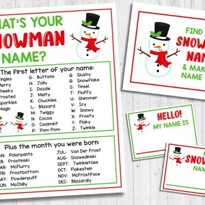 INSTANT DOWNLOAD What's Your Snowman Name Printable - Holiday Party ...