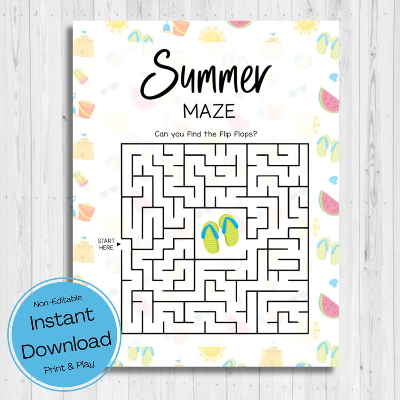 INSTANT DOWNLOAD Summer Maze Printable - Summer Game Printable - Summer ...