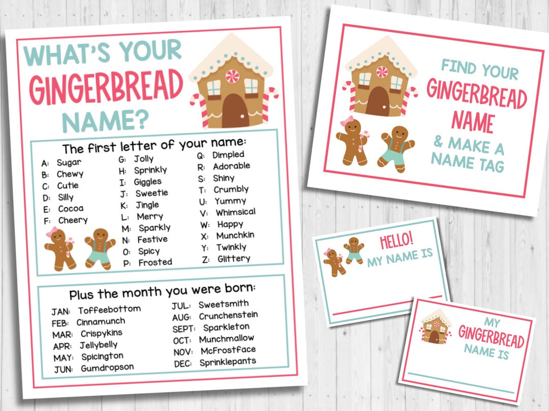 INSTANT DOWNLOAD What's Your Gingerbread Name Printable - Holiday Party ...