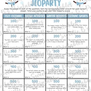INSTANT DOWNLOAD Winter Jeoparty Game Printable - Holiday Game ...