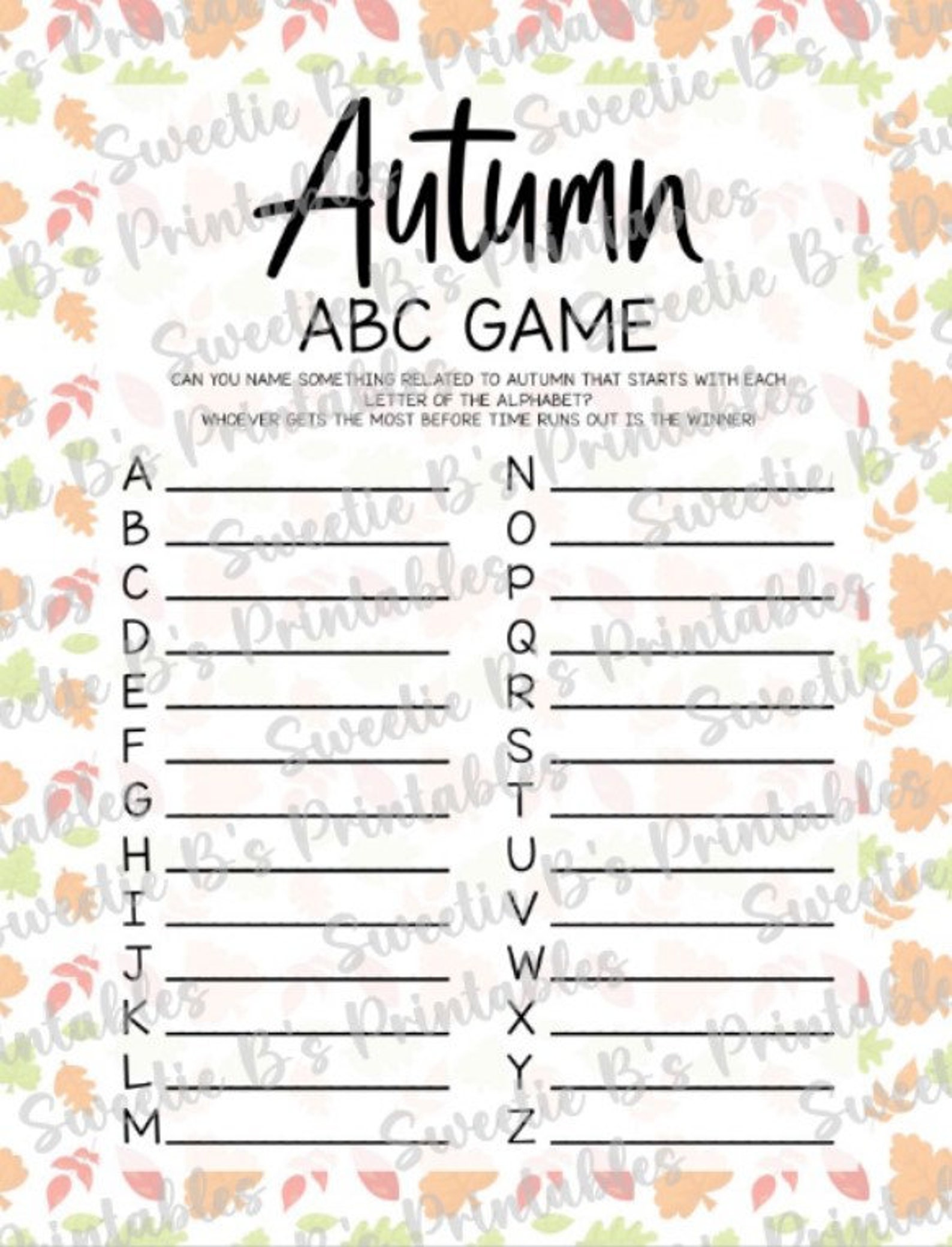 INSTANT DOWNLOAD Autumn Activity Sheet Printable Autumn Game - Etsy