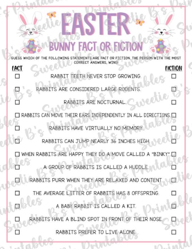 INSTANT DOWNLOAD Easter Bunny Trivia Game Printable - Easter Game Print ...
