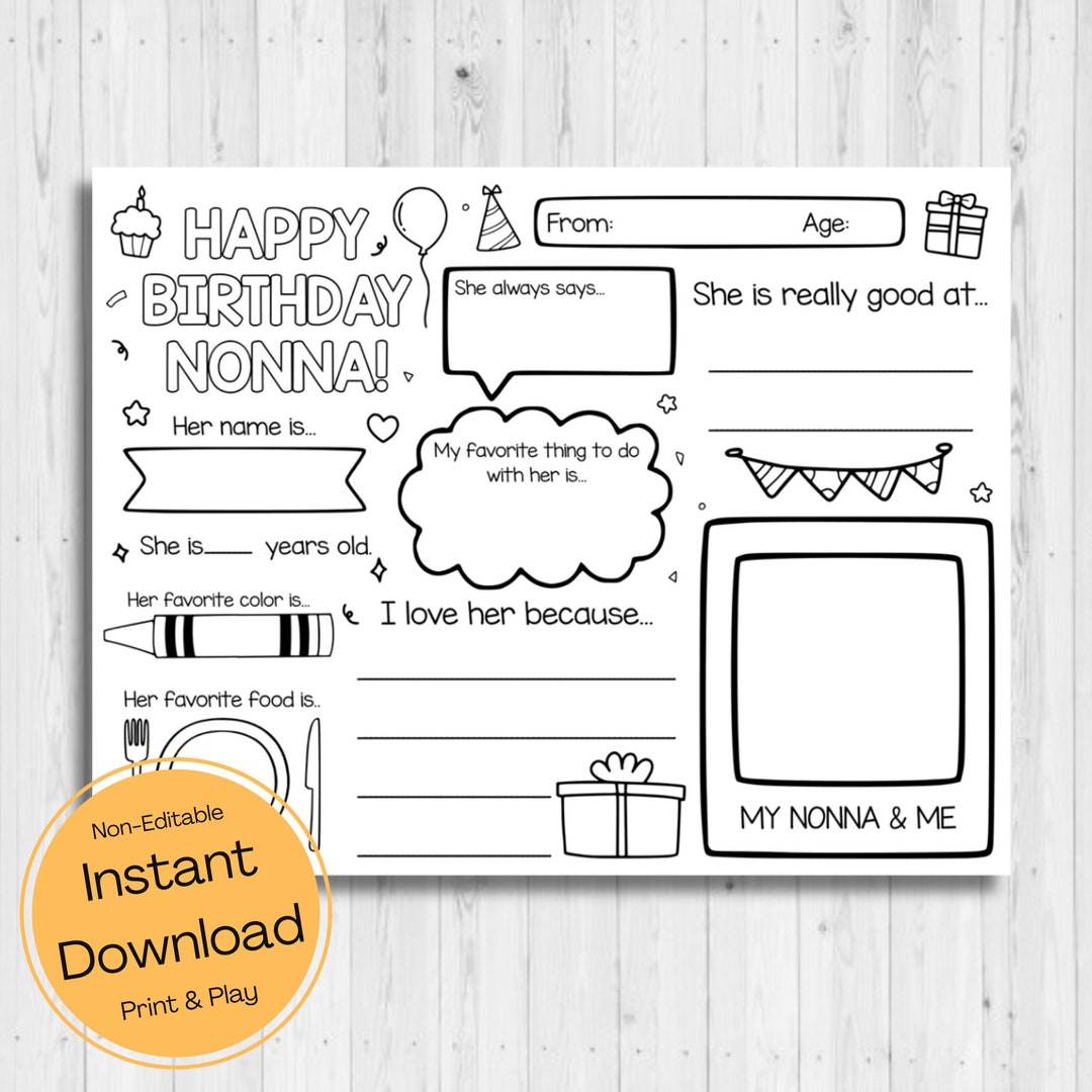 INSTANT DOWNLOAD - Happy Birthday Nonna Coloring Page - Happy Birthday ...