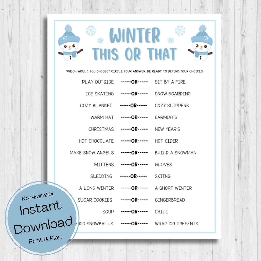 INSTANT DOWNLOAD Winter This or That Game Printable - Holiday Game ...