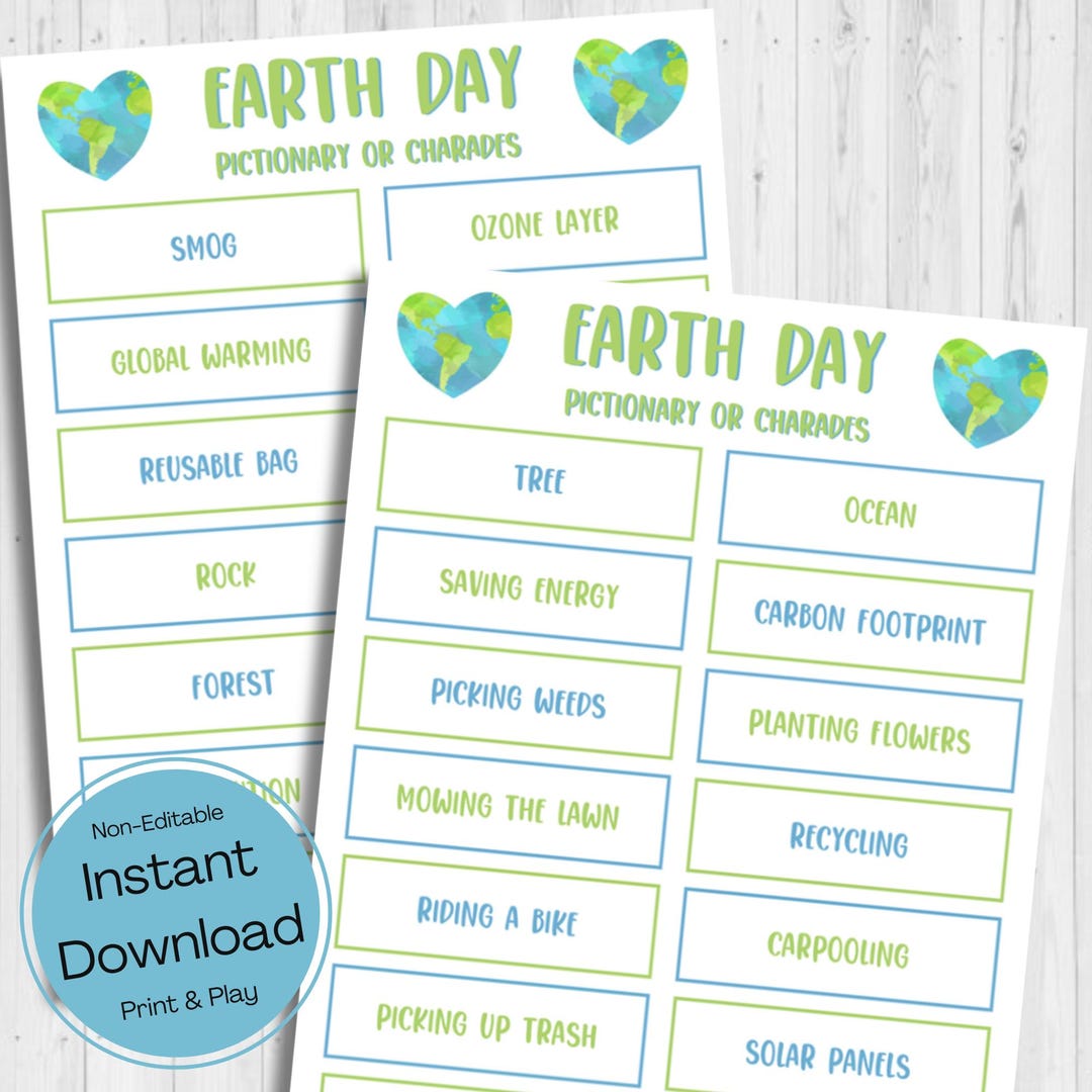 INSTANT DOWNLOAD Earth Day Pictionary Game Printable - Earth Day Game ...