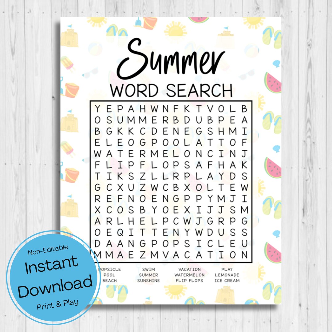 INSTANT DOWNLOAD Summer Word Search Printable - Summer Game Printable ...