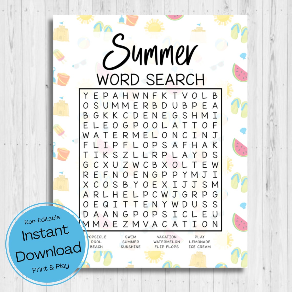 INSTANT DOWNLOAD Summer Word Search Printable - Summer Game Printable ...