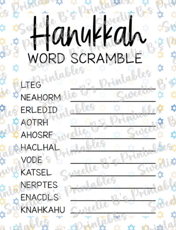 INSTANT DOWNLOAD Hanukkah Word Scramble Game Printable - Hanukkah Game ...