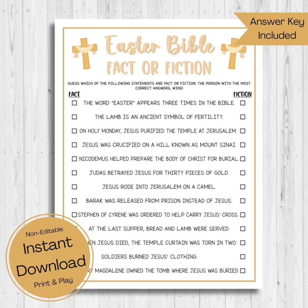 INSTANT DOWNLOAD Easter Bible Fact or Fiction Game Printable - Easter ...