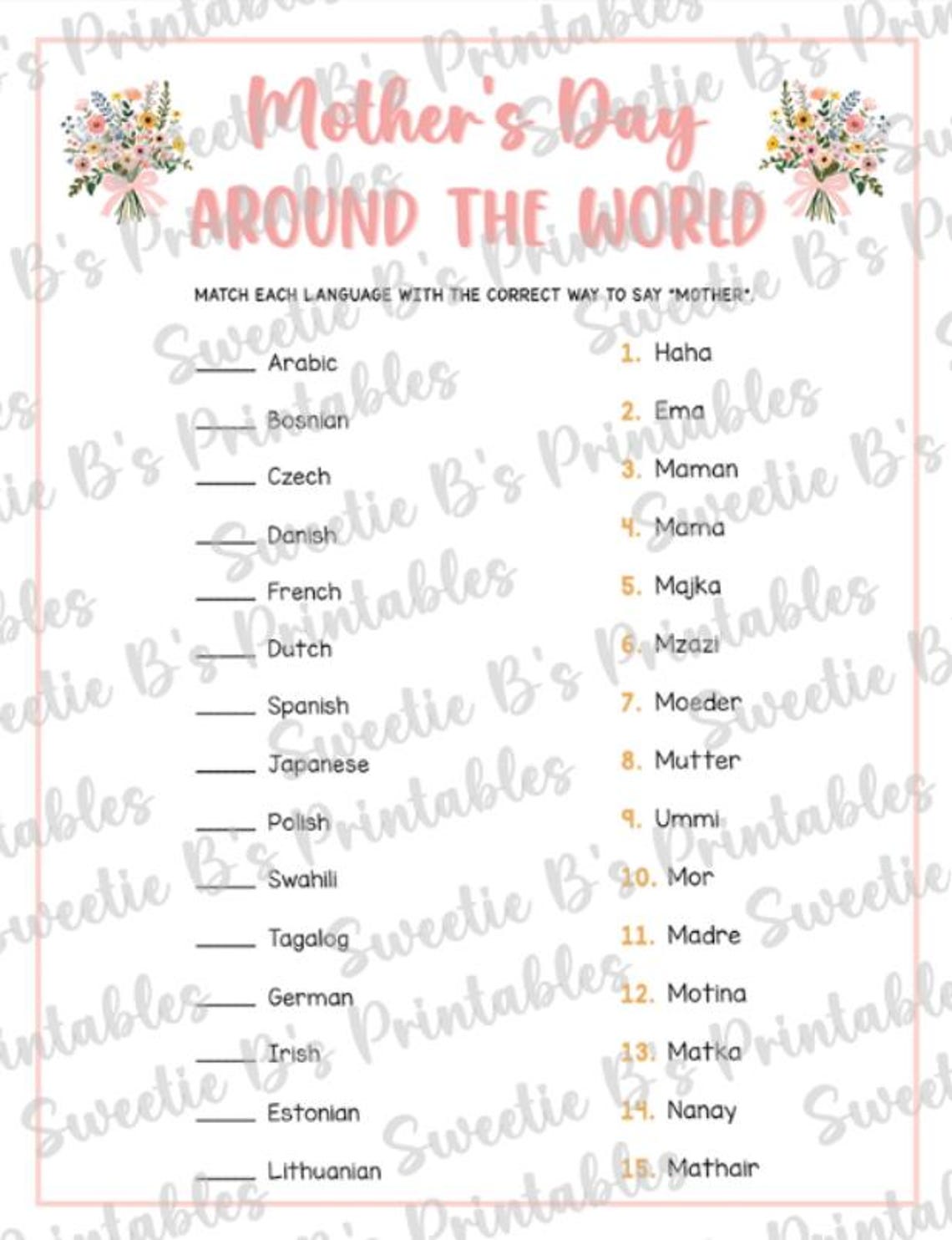 INSTANT DOWNLOAD Mother's Day Around the World Trivia Game Printable ...