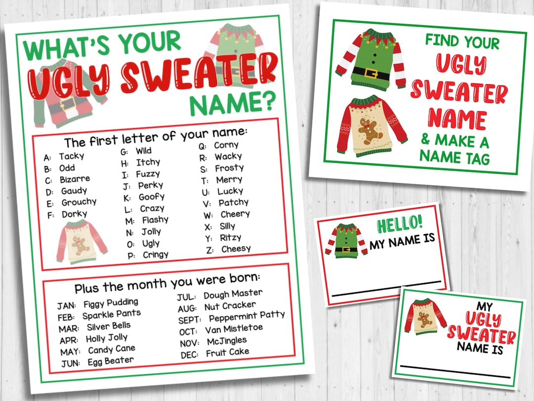 INSTANT DOWNLOAD What's Your Ugly Sweater Name Printable - Holiday ...