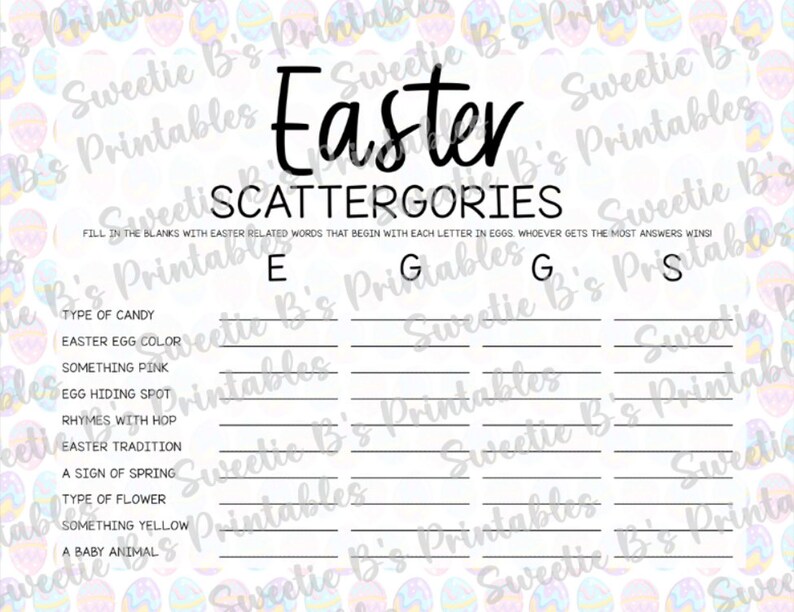 INSTANT DOWNLOAD Easter Scattergories Printable Game - Easter Game ...