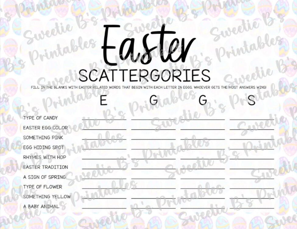 INSTANT DOWNLOAD Easter Scattergories Printable Game - Easter Game ...