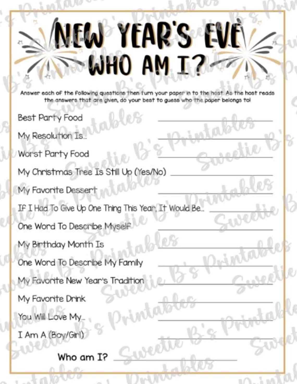 INSTANT DOWNLOAD New Year Who Am I Printable - Holiday Game Printable ...