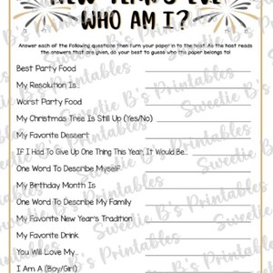 INSTANT DOWNLOAD New Year Who Am I Printable - Holiday Game Printable ...