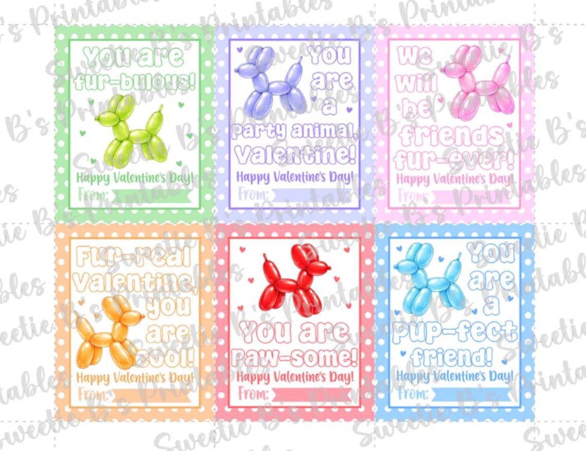 INSTANT DOWNLOAD - Balloon Animal Valentine Card Printable - Valentine ...