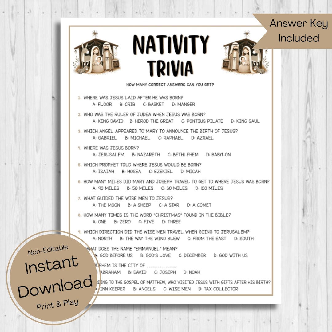 INSTANT DOWNLOAD Nativity Trivia Game Printable - Holiday Game ...