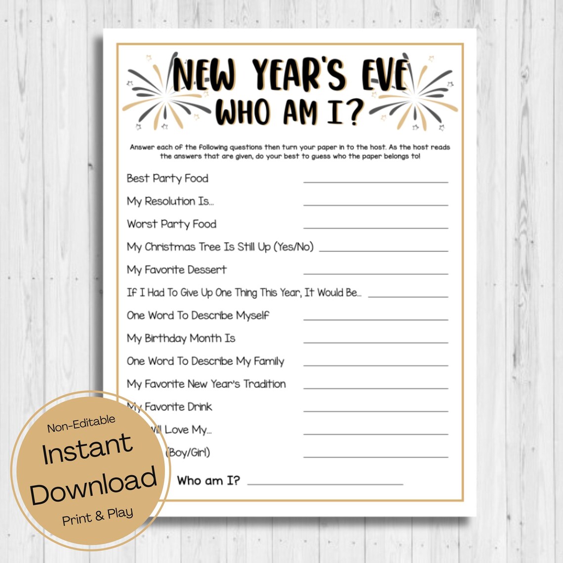 INSTANT DOWNLOAD New Year Who Am I Printable - Holiday Game Printable ...