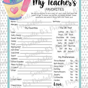 INSTANT DOWNLOAD - Teacher Appreciation Survey Printable - Teacher ...