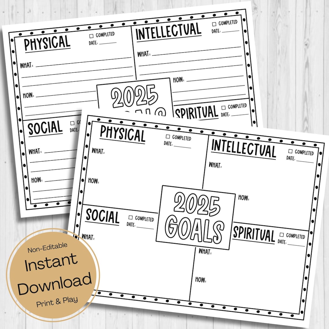 INSTANT DOWNLOAD - 2025 Goals Worksheet Printable - Yearly Goals ...
