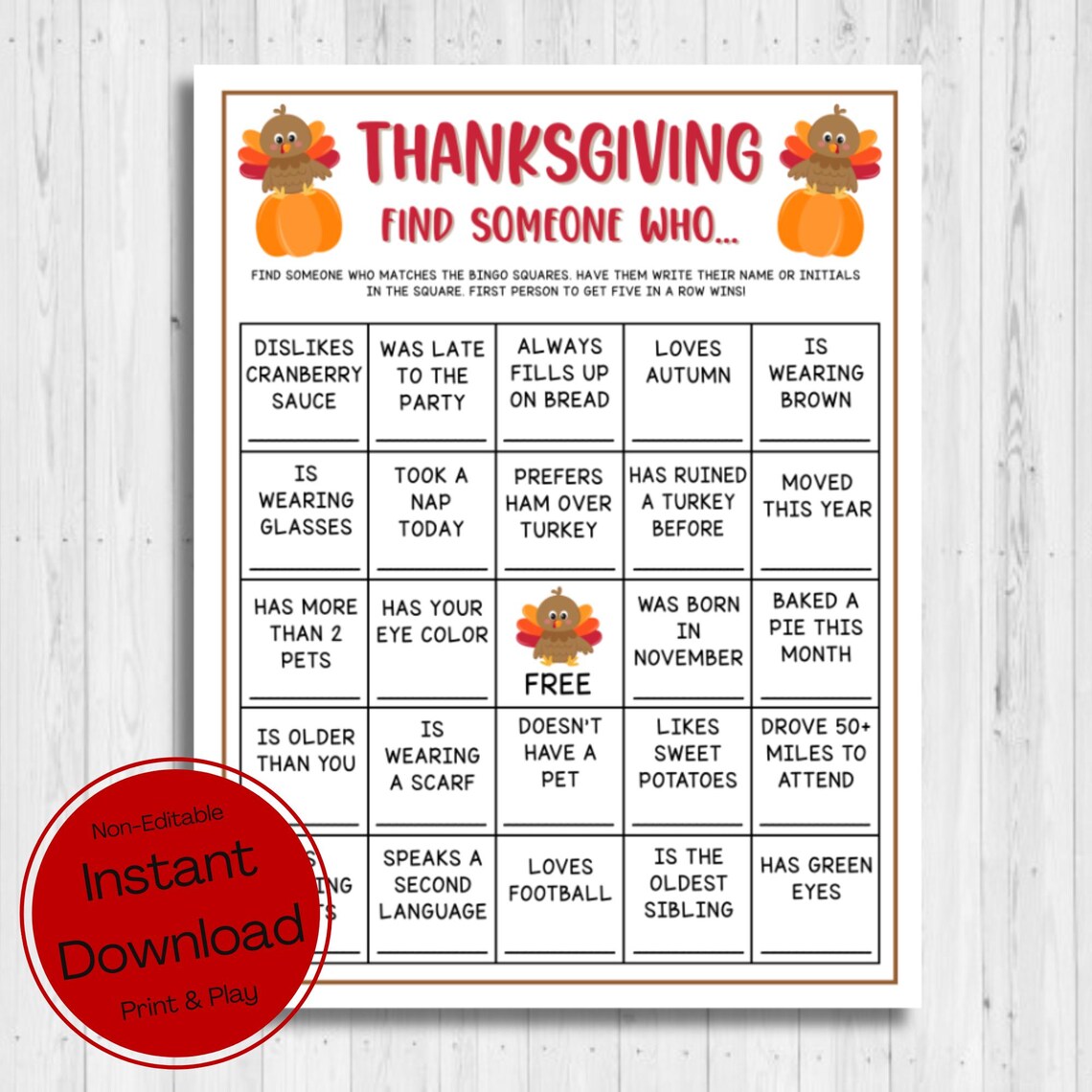 INSTANT DOWNLOAD Thanksgiving Mix & Mingle Bingo Printable - Autumn ...