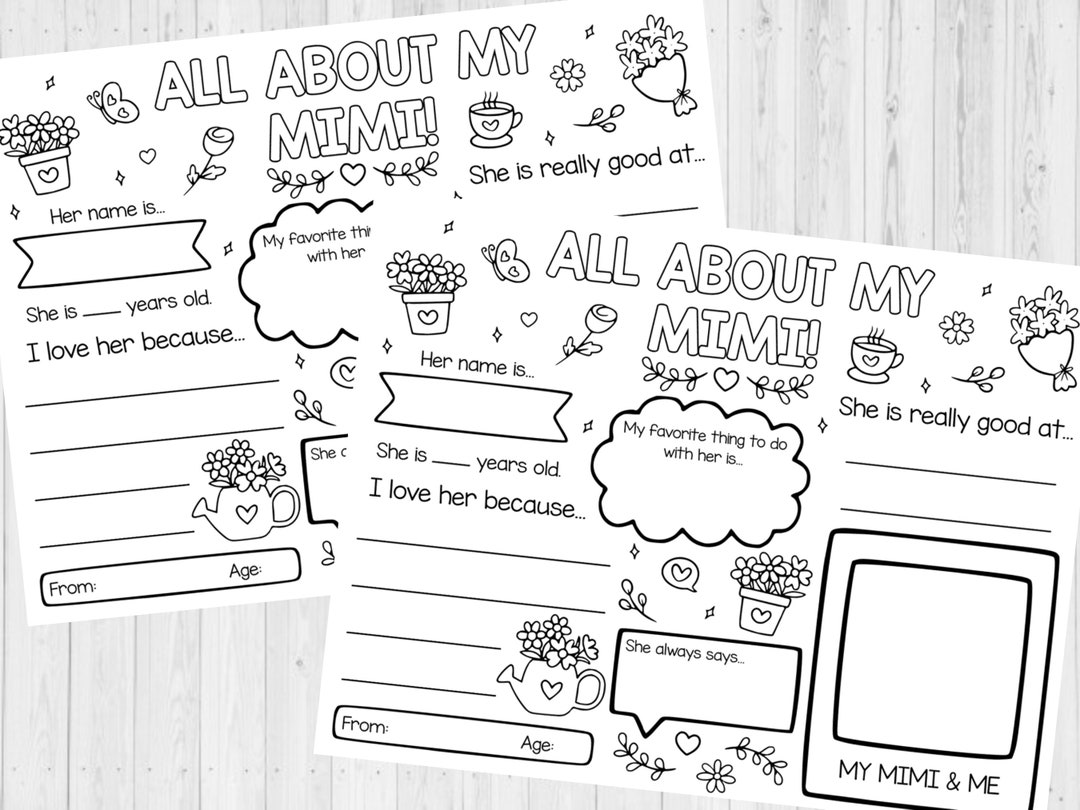 INSTANT DOWNLOAD - All About My Mimi Printable - Grandparent's Day ...