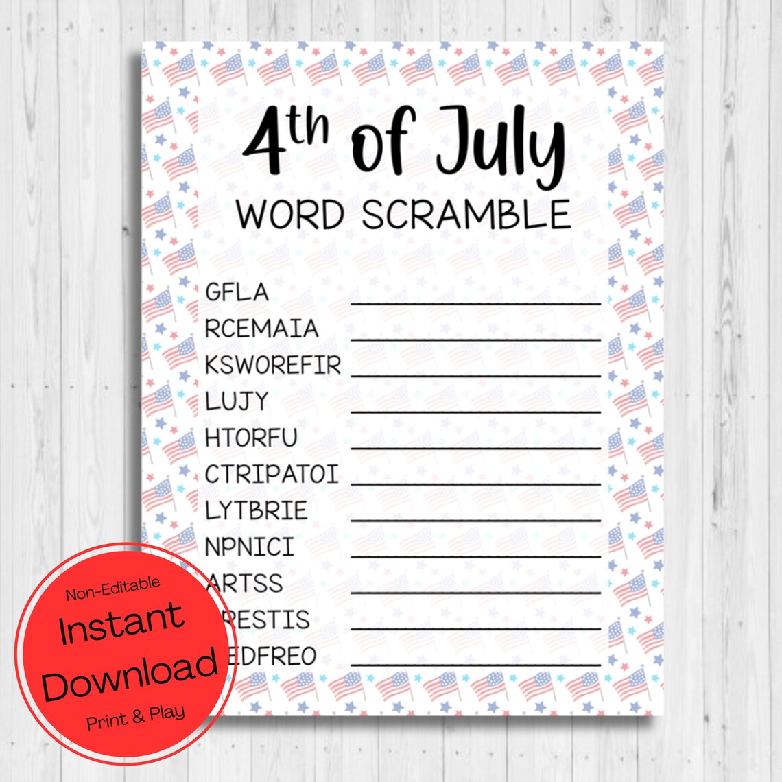 INSTANT DOWNLOAD 4th of July Word Scramble Game Printable - 4th of July ...