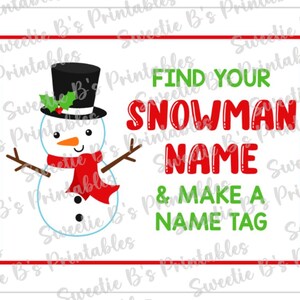 INSTANT DOWNLOAD What's Your Snowman Name Printable - Holiday Party ...
