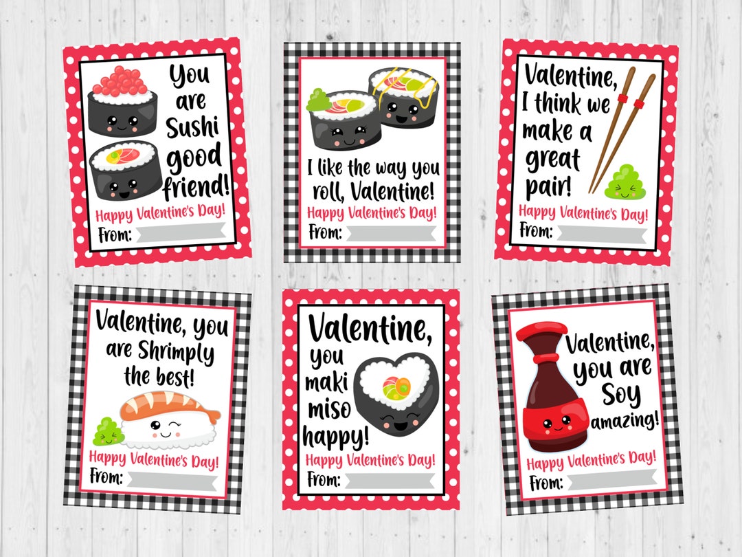 INSTANT DOWNLOAD - Sushi Valentine Card Printable - Kids Printable ...