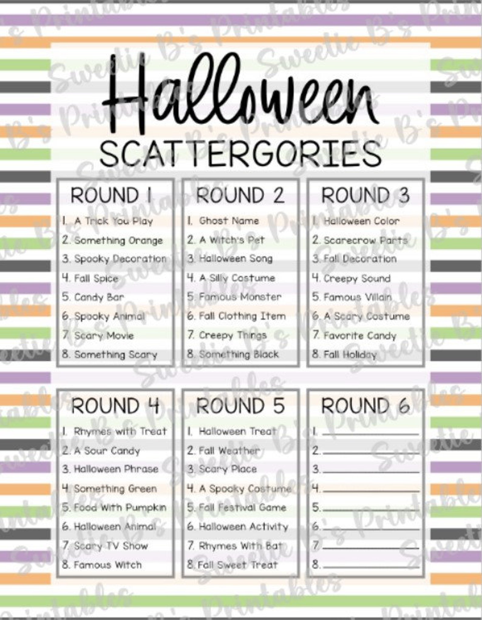 INSTANT DOWNLOAD Halloween Scattergories Printable Game - Halloween ...