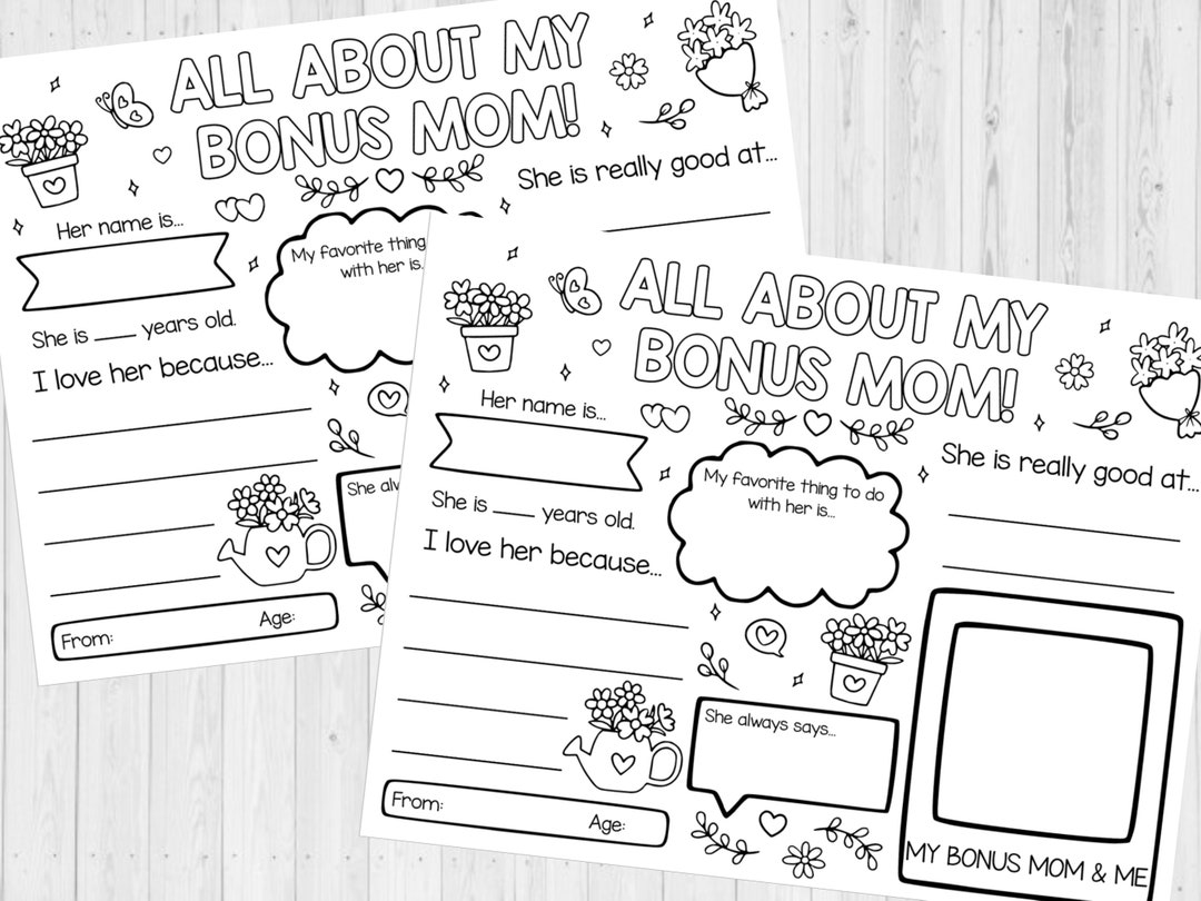 INSTANT DOWNLOAD - All About My Bonus Mom Printable - Mother's Day ...