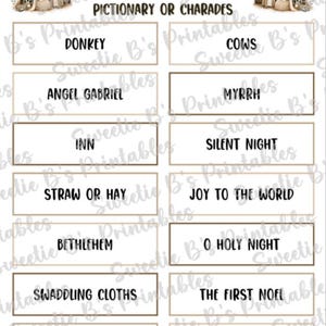 INSTANT DOWNLOAD Nativity Pictionary or Charades Printable - Holiday ...