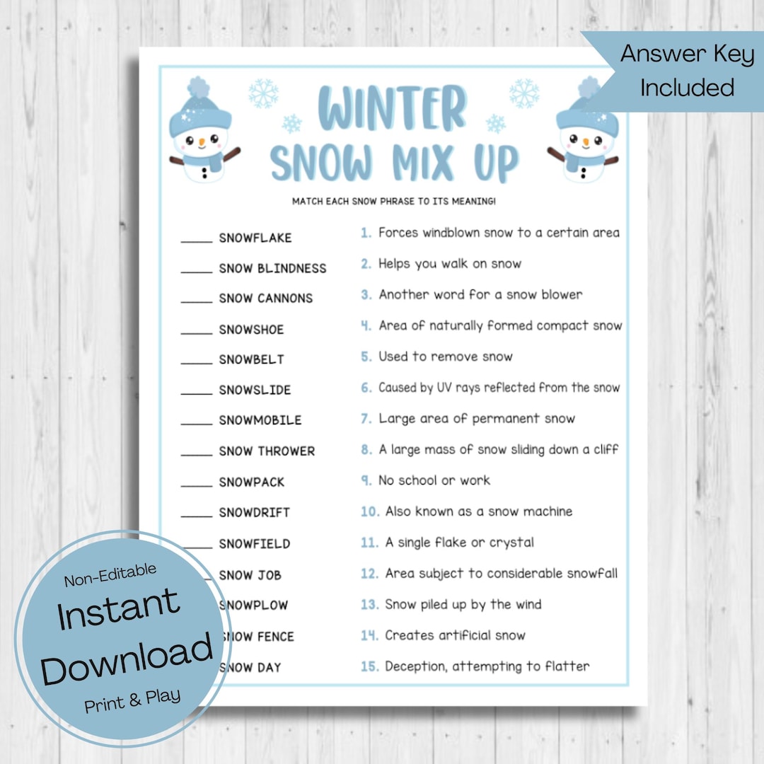 INSTANT DOWNLOAD Winter Snow Trivia Game Printable - Holiday Game ...